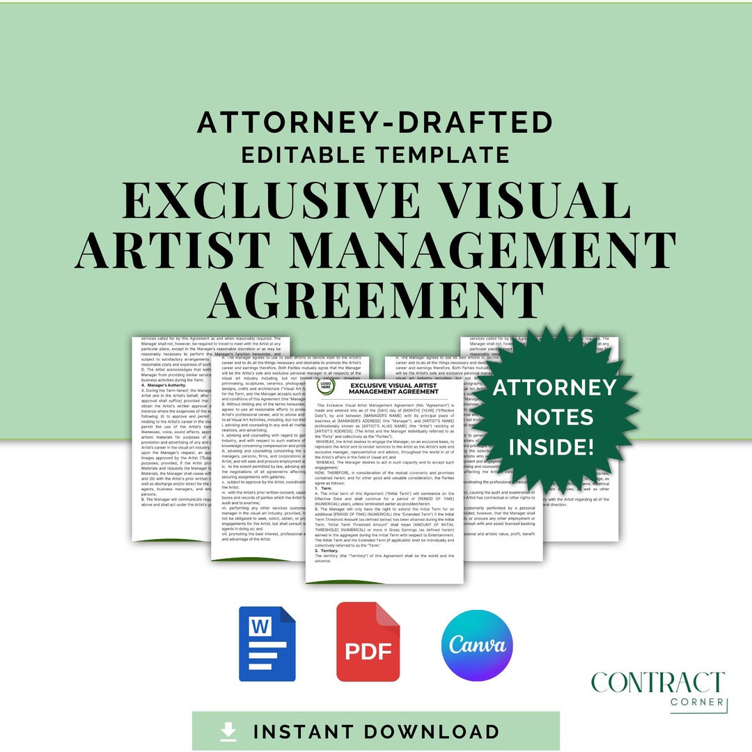 Exclusive Visual Artist Management Agreement, Attorney-drafted Contract ...