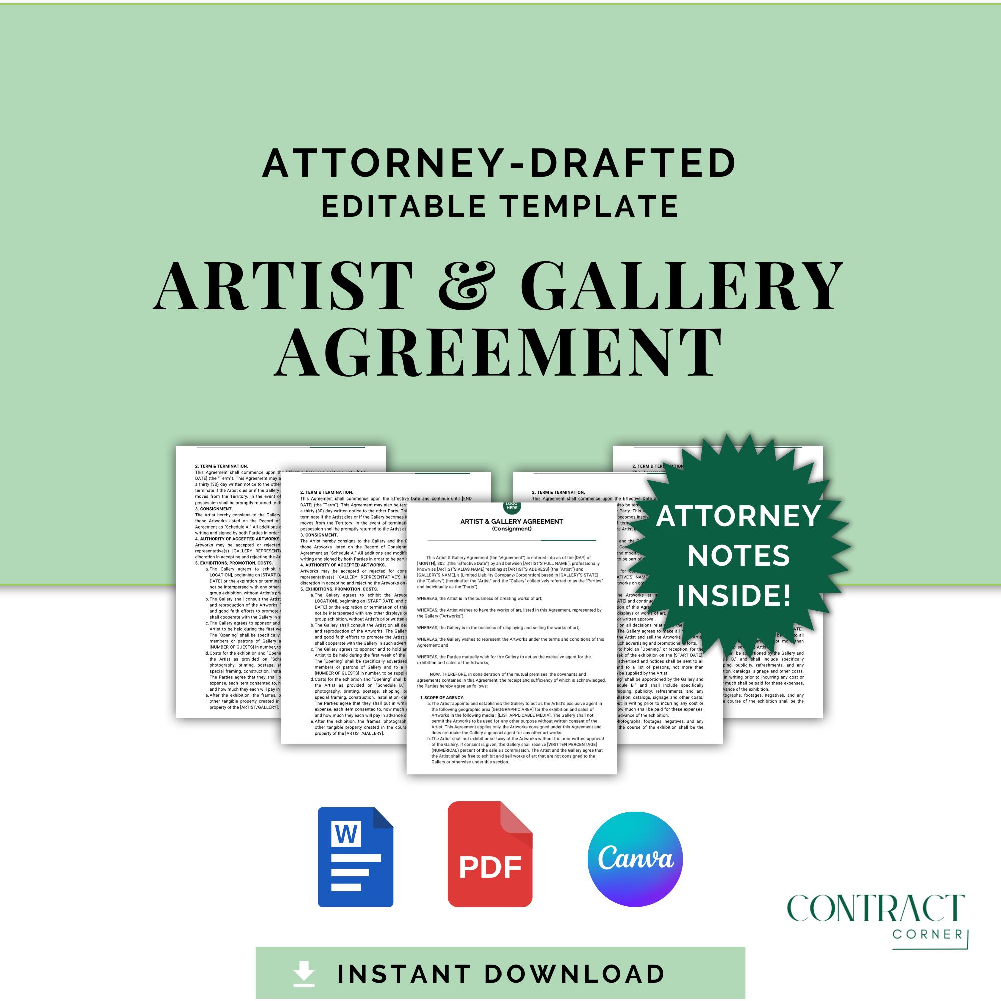 Artist & Gallery Agreement, Attorney-drafted Contract for Artists and ...