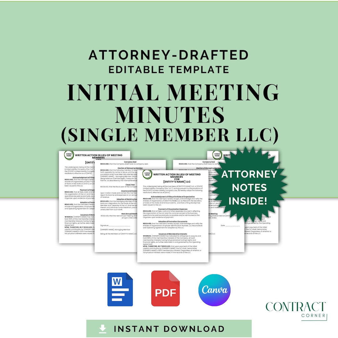 Single Member LLC Initial Meeting Minutes, Attorney-drafted Template ...