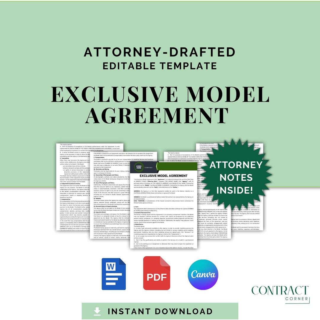 Exclusive Model Agreement | Attorney-drafted Contract | Model Release ...