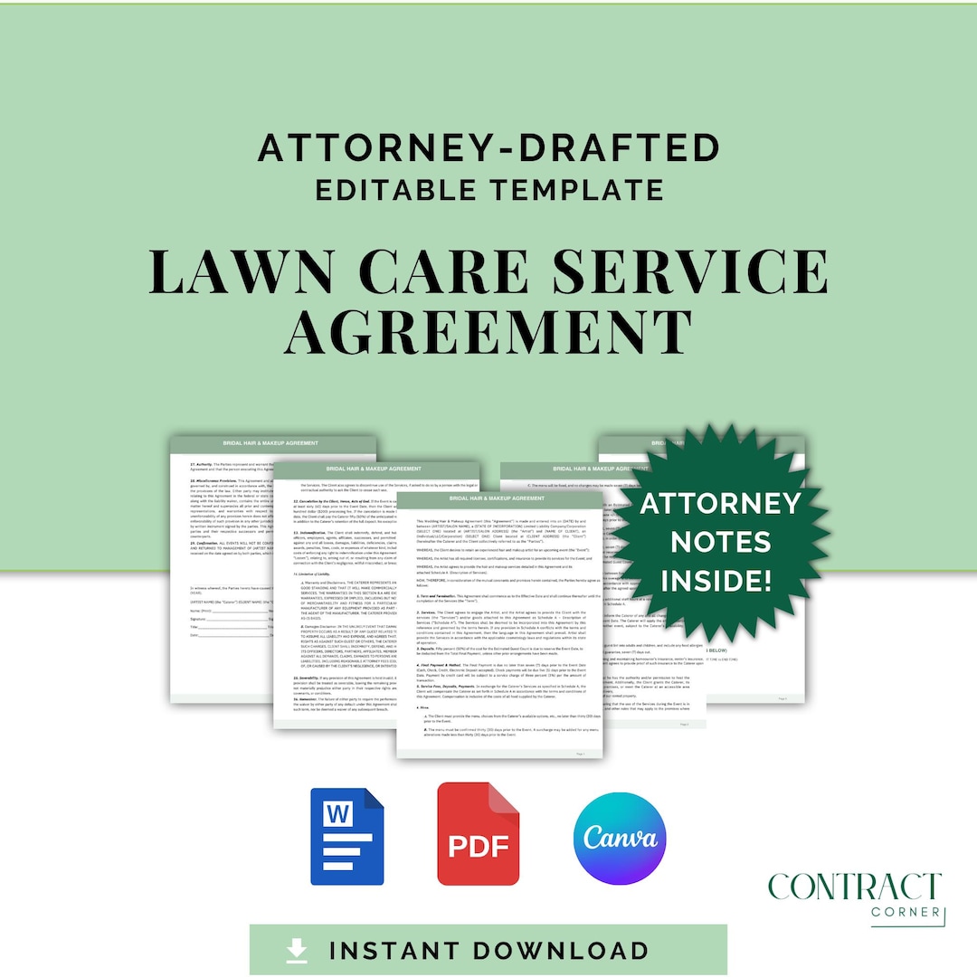Lawn Care Service Agreement, Attorney-drafted Contract for Landscaping ...