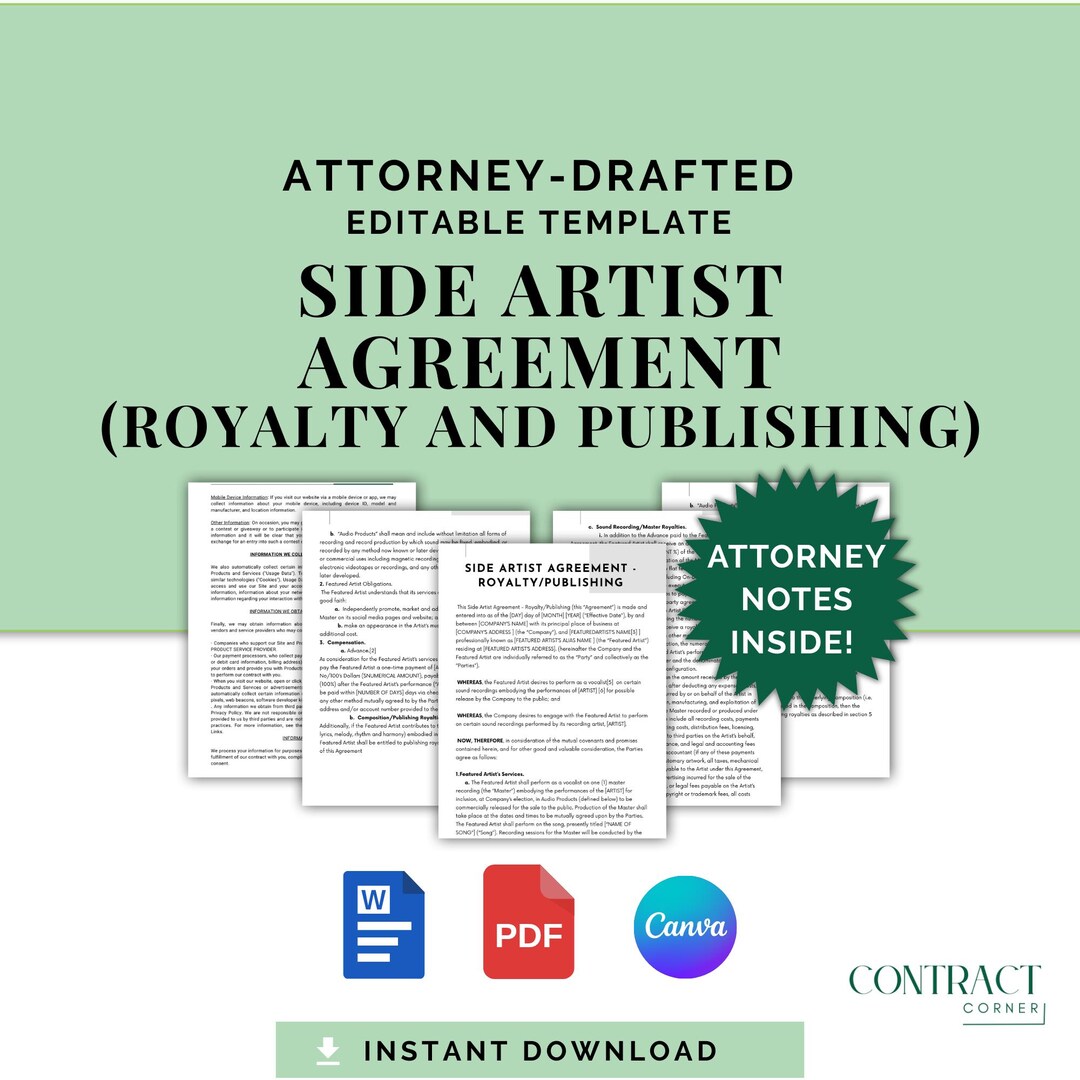 Side Artist Agreement | Royalty & Publishing | Artist Agreement ...