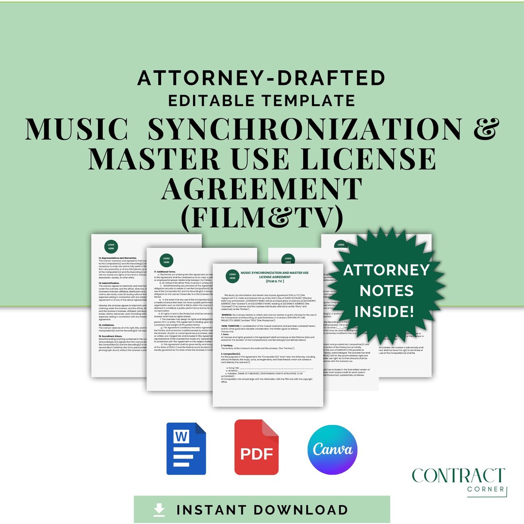 Music Synchronization & Master Use License Agreement for Film and TV ...