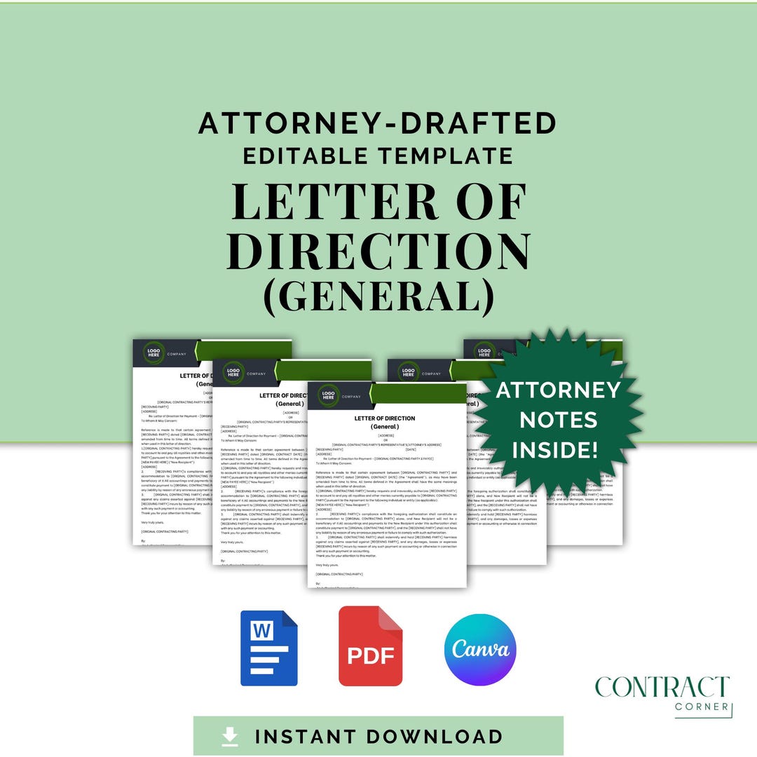 Letter of Direction (general) Template | Legal Authorization Document | Editable Business ...
