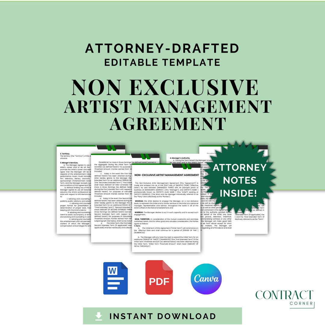 Non-exclusive Artist Management Agreement, Attorney-drafted Contract ...