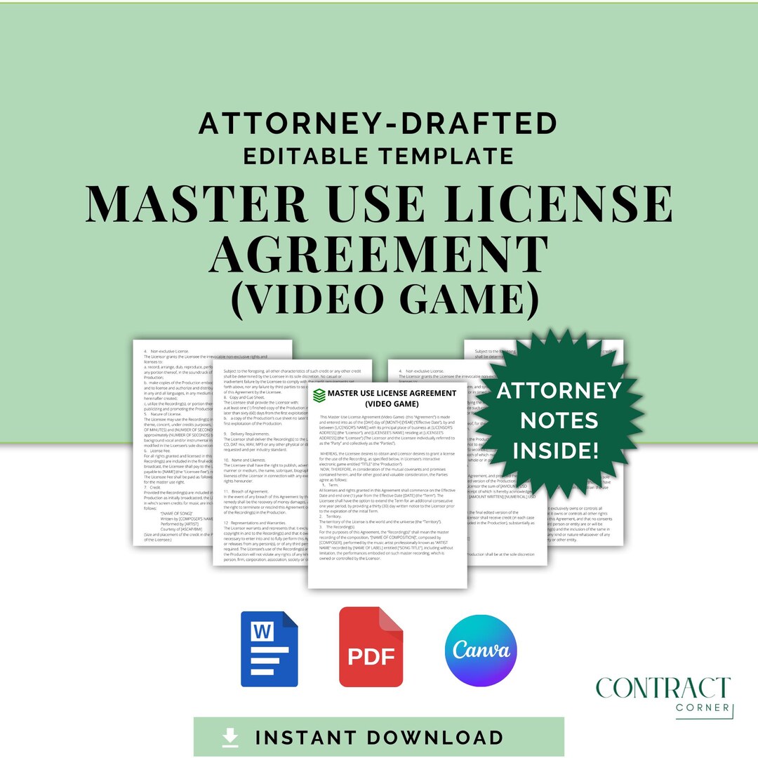Master Use License Agreement (video Game), Attorney-drafted Contract ...