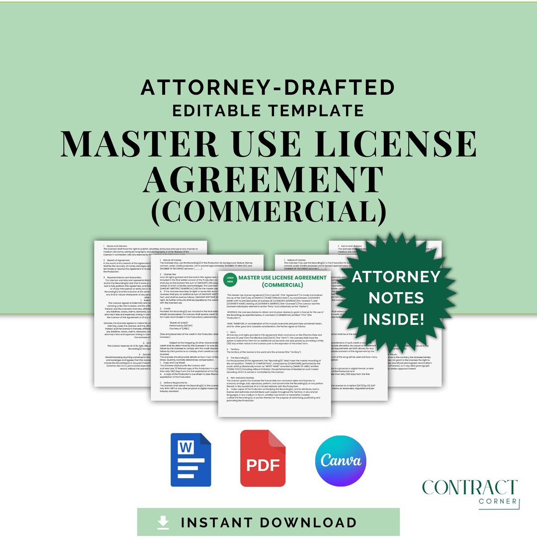 Master Use License Agreement (commercial), Attorney-drafted Contract ...