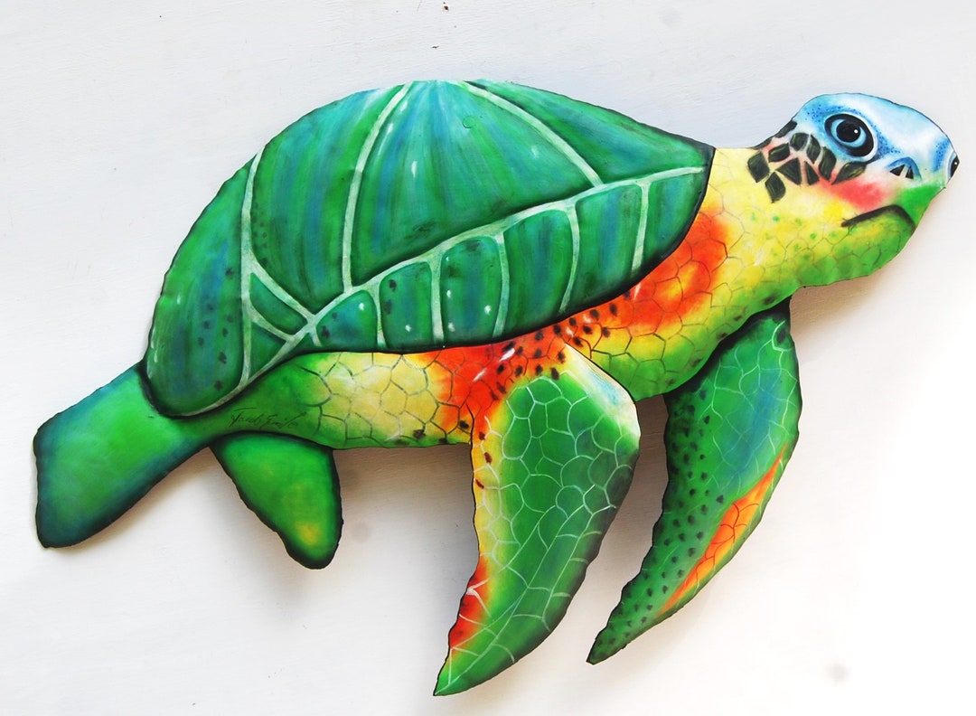 PAINTED METAL TURTLE, Metal Wall Hanging, Outdoor Garden Decor, Metal ...