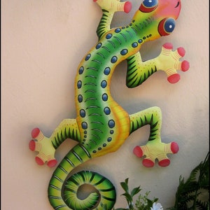 GECKO, Wall Decor, Outdoor Garden Art, Painted Metal Art, Gecko Wall ...