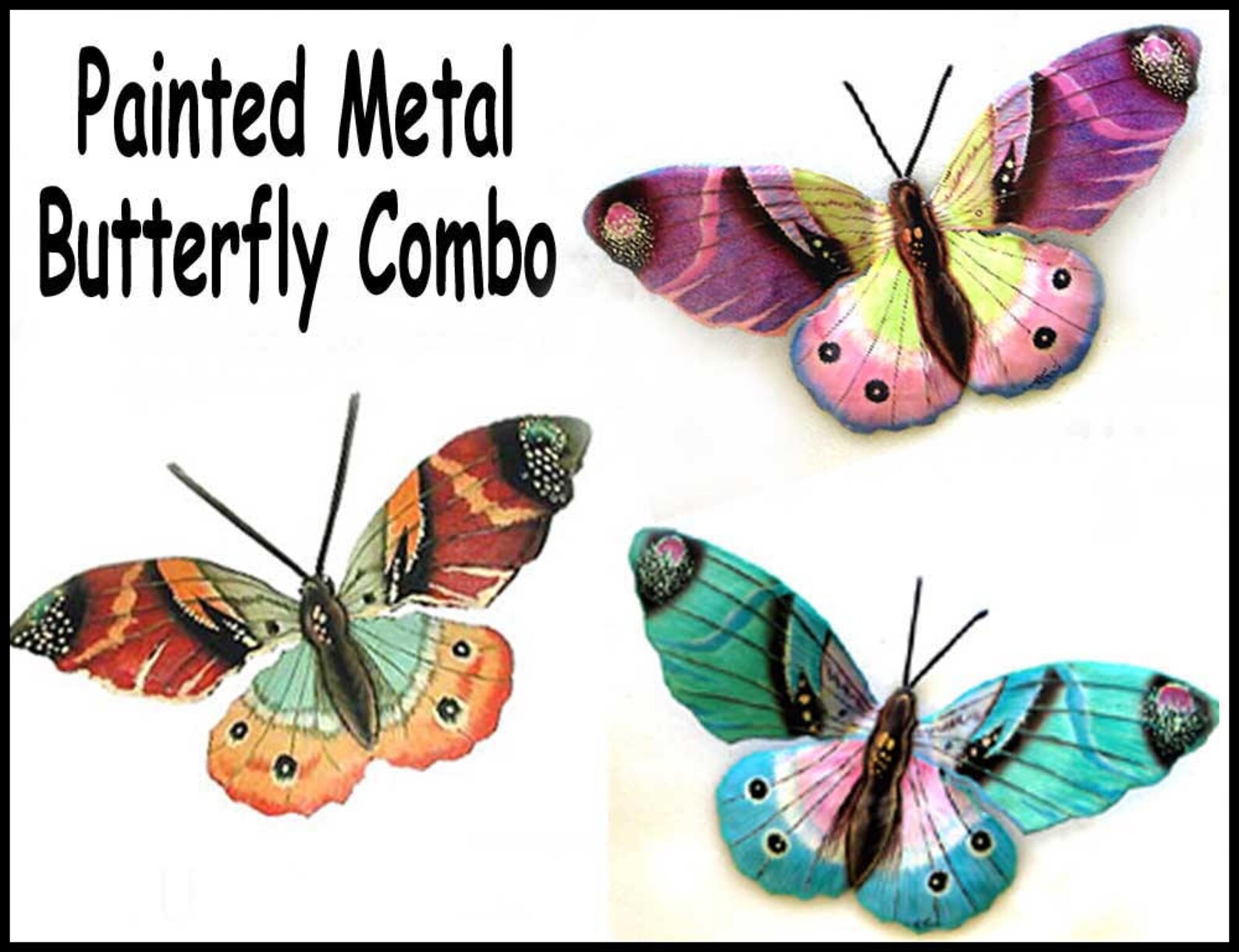 3 BUTTERFLIES Painted Metal Wall Art 13 Metal Wall | Etsy
