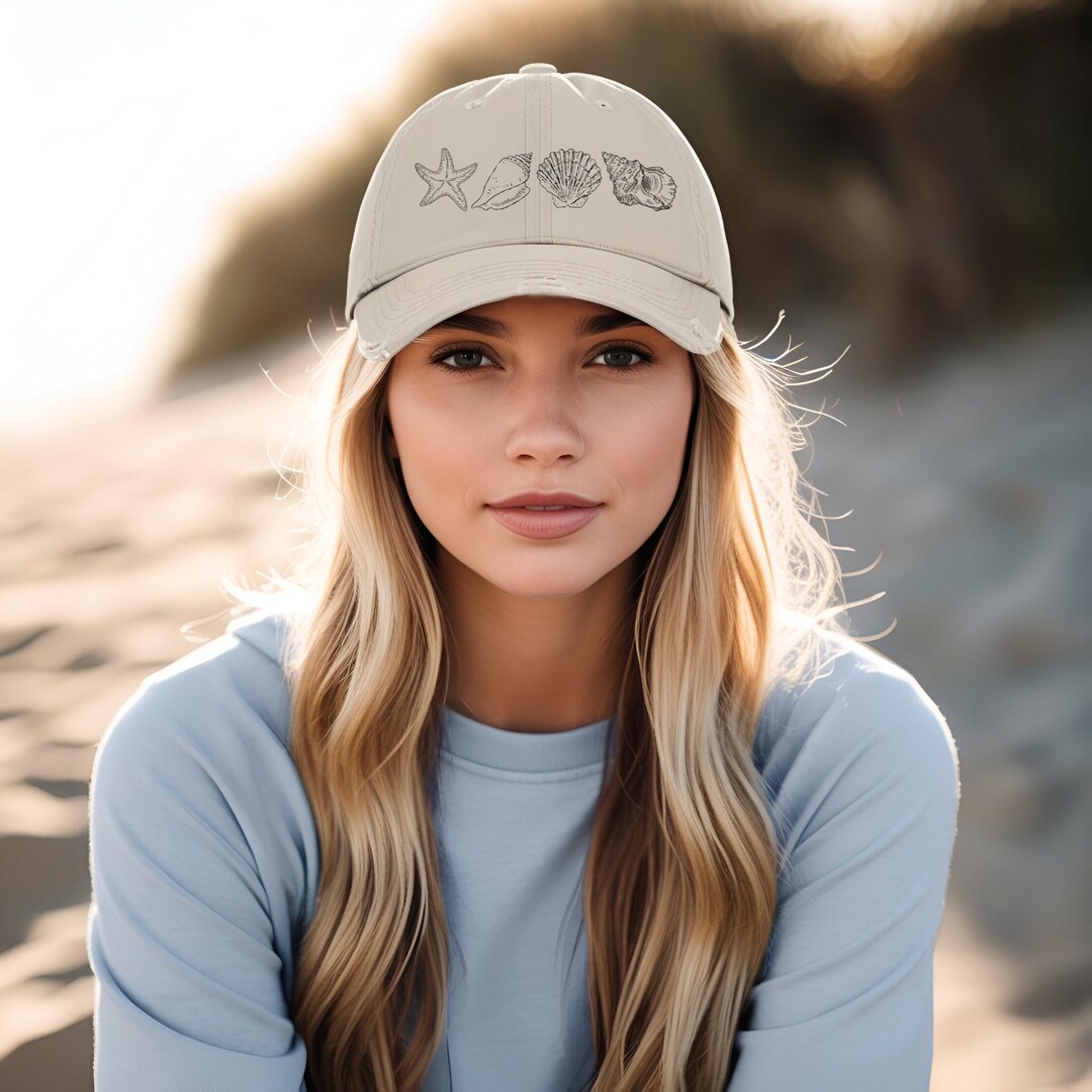 Seashell and Starfish Dad Hat | Black Embroidered Beach Hat ...