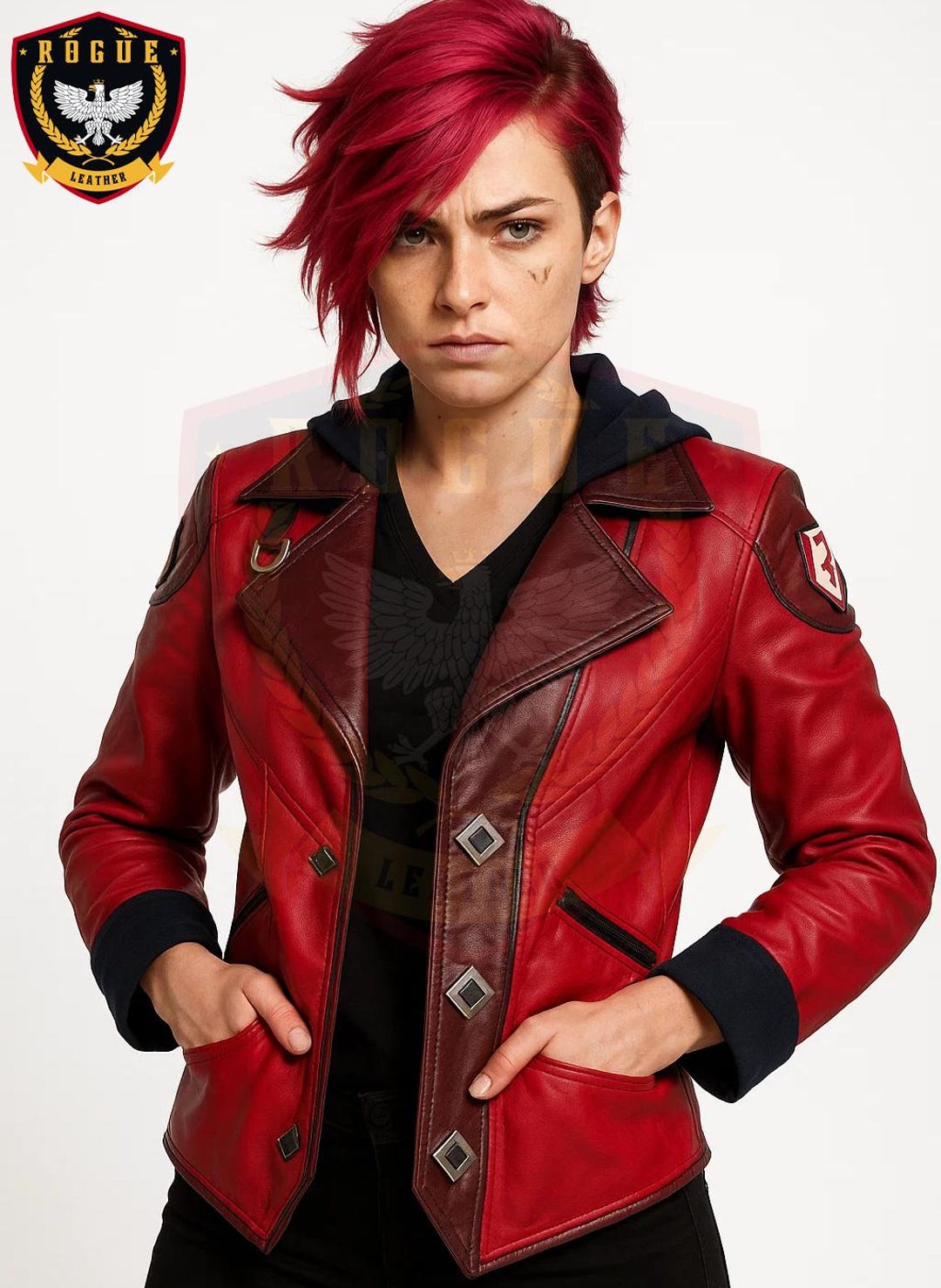Handmade Inspired Vi Jacket | LOL Cosplay Costume Red Leather Jacket ...