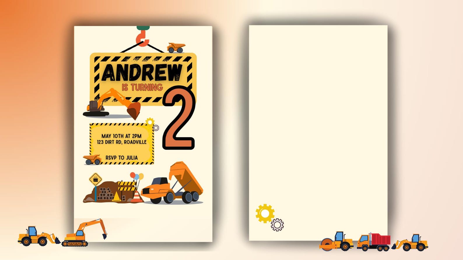 Construction Themed Birthday Party Invitation- Editable Template ( FOR ...
