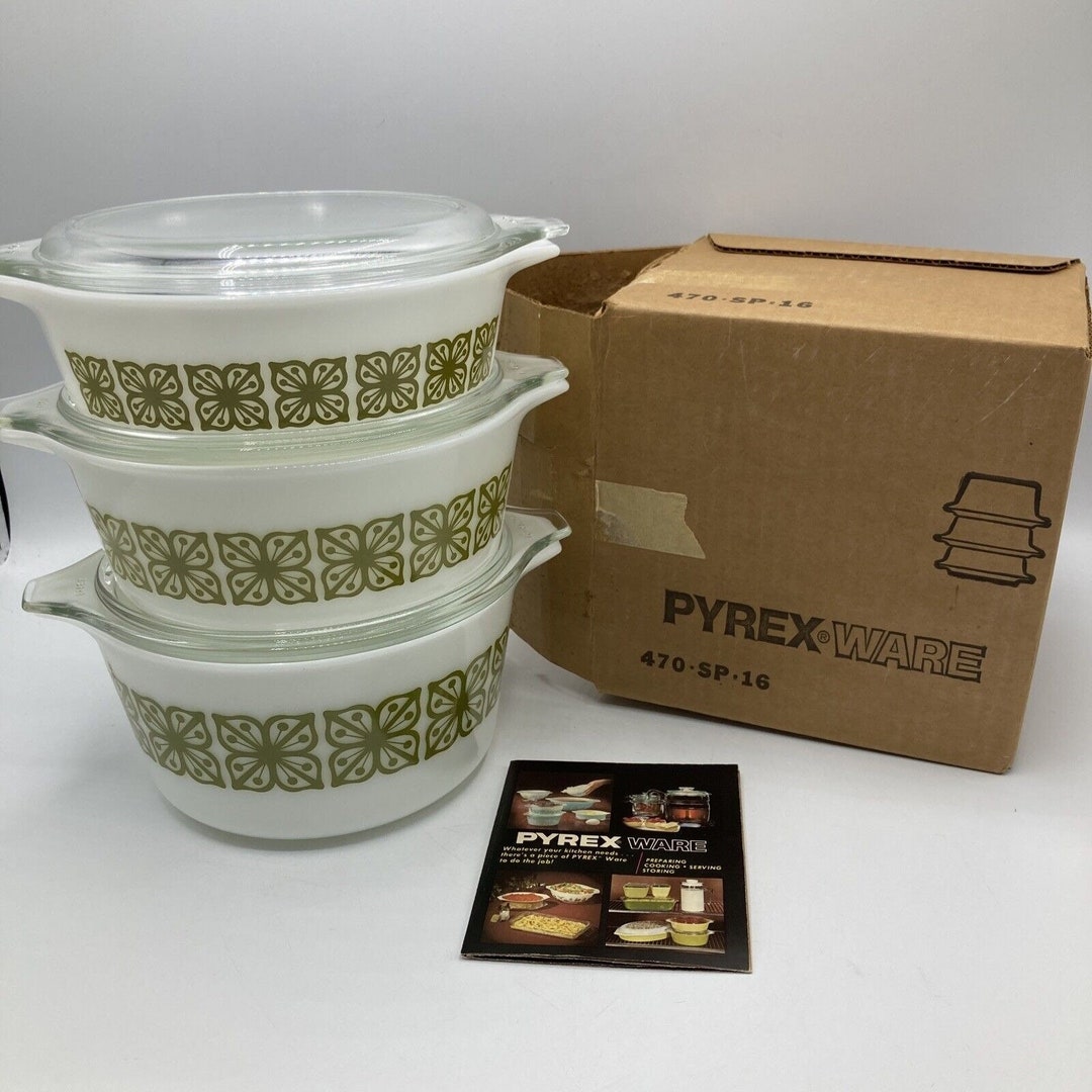 Vintage Pyrex 3 Pc Casserole Green Verde Original Box 471 472 473 - Etsy