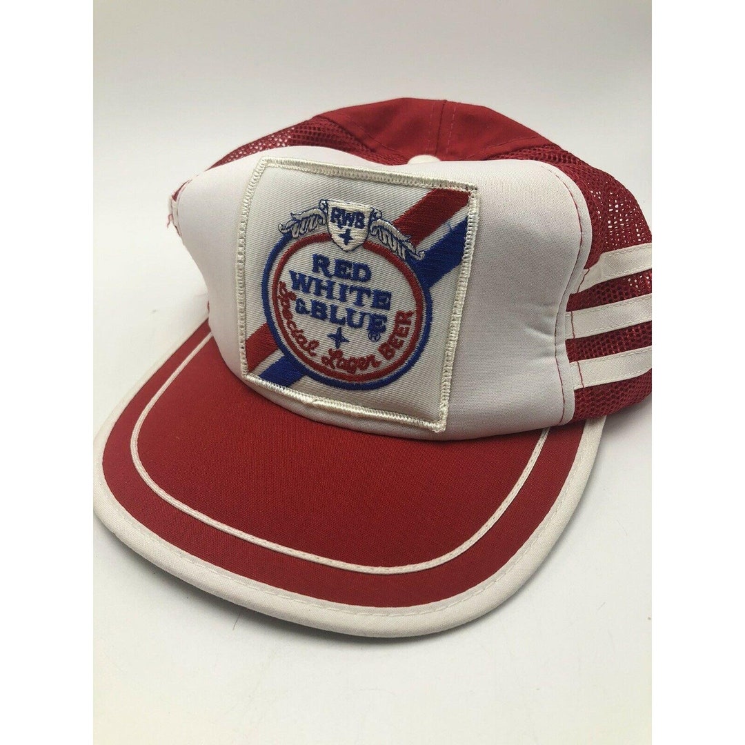 Vintage Red White Blue RWB Special Lager Beer Mesh Snapback Hat Side ...