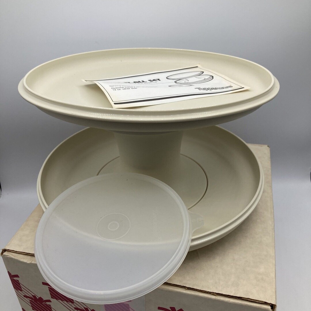 Vintage 1984 Tupperware Serve It All Almond 1 2-piece Pedestal Serving ...