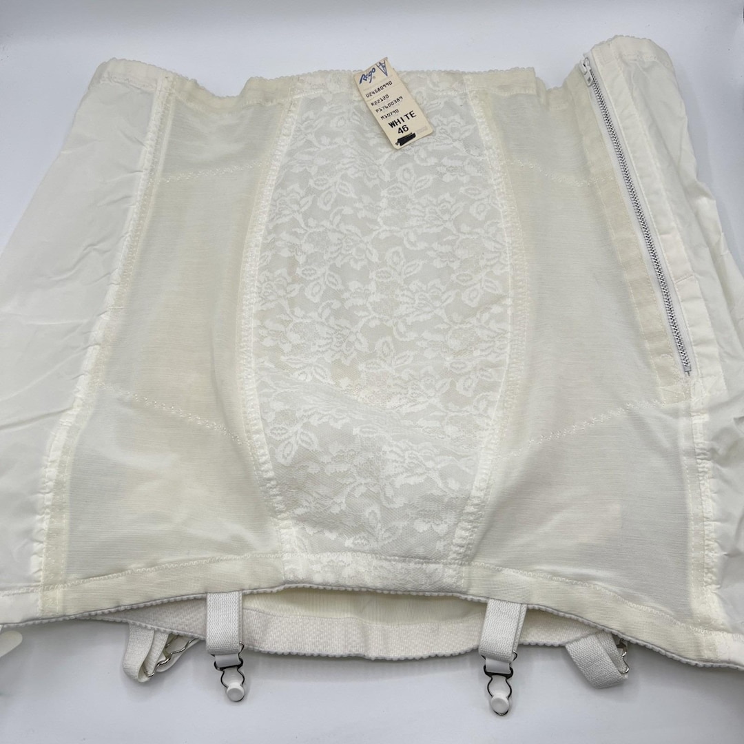 Rago White Open Bottom Corset Girdle 389 Size 46 Metal Zipper Vintage ...