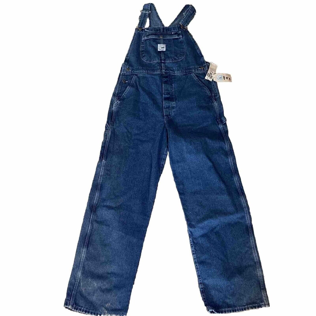 Vintage Lee Bib Overalls Denim Jean Wide Leg Medium Riveted Retro Stone ...