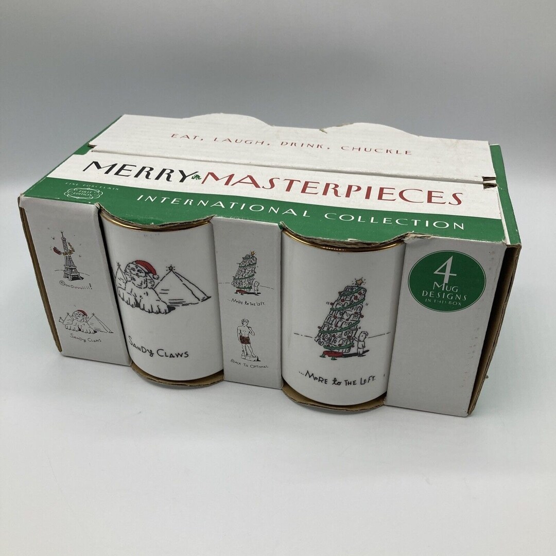 Merry Masterpieces Christmas Novelty Mugs Set 4 Vintage 1990s 24k Gold ...