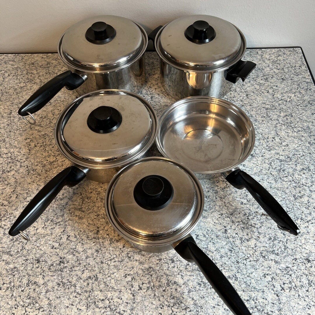 Vintage Deluxe Permanent Stainless Steel Cookware Set Pots Pans Lids 9 ...