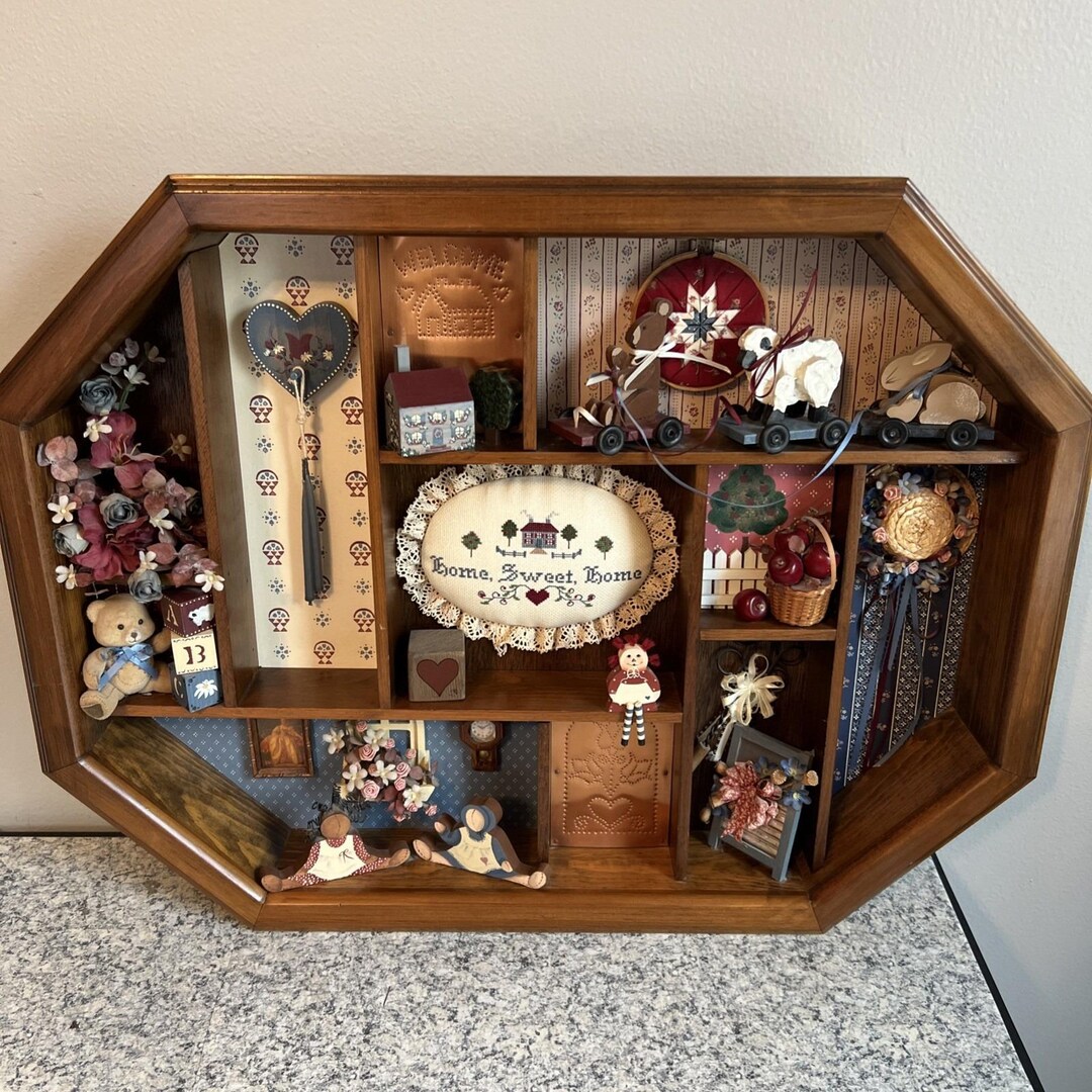Vintage 1990s Wood Country Shadow Box Wall Hanging Grannycore Octagon ...