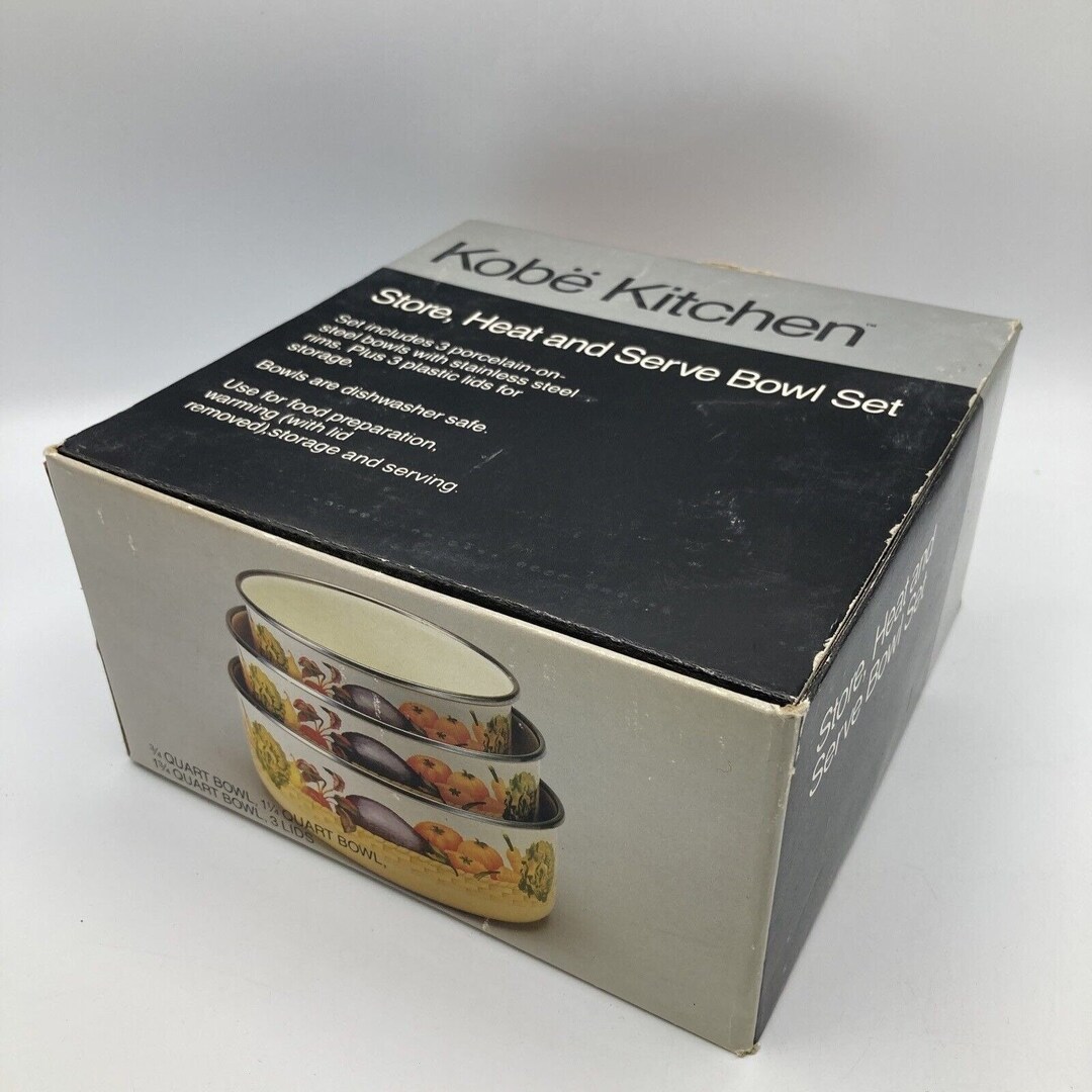 Kobe Kitchen Storage Heat Serve Porcelain on Steel Bowls Plastic Lids ...