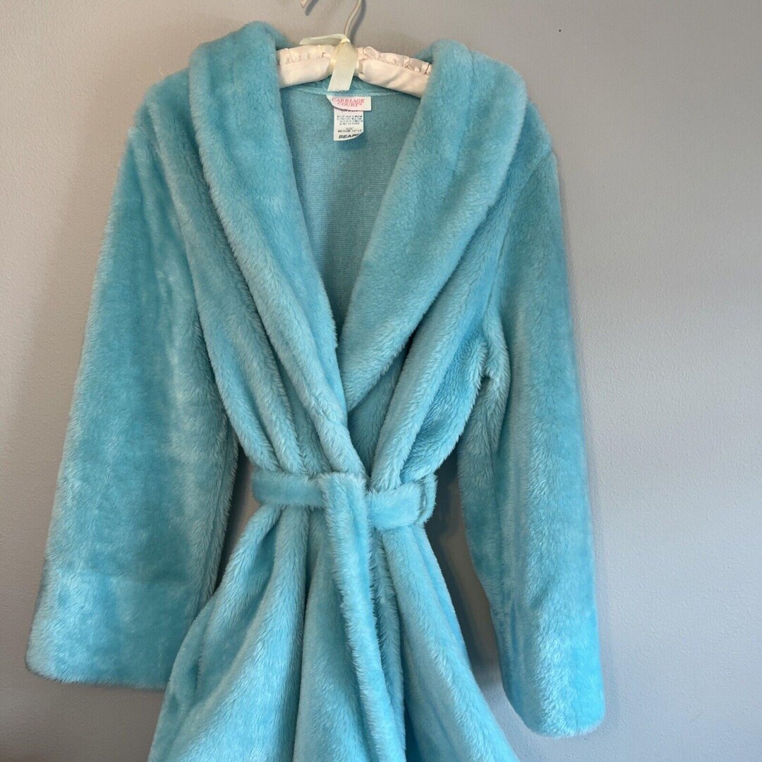 Vintage Sears Carriage Court Robe Fluffy Plush Aqua Blue Belted Long ...