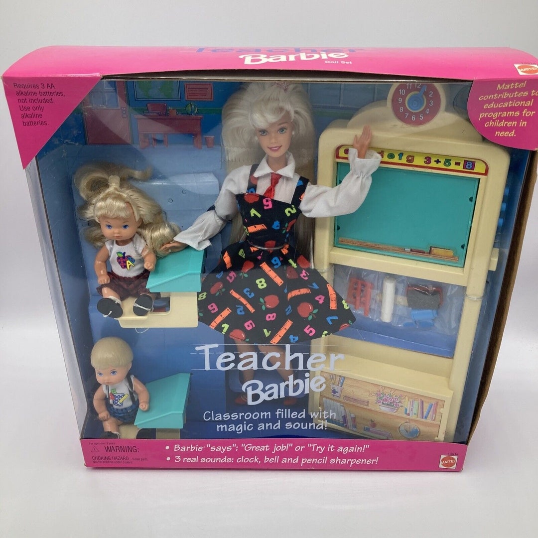 Mattel Teacher Barbie Doll School Classroom Playset Students Set 1995 ...