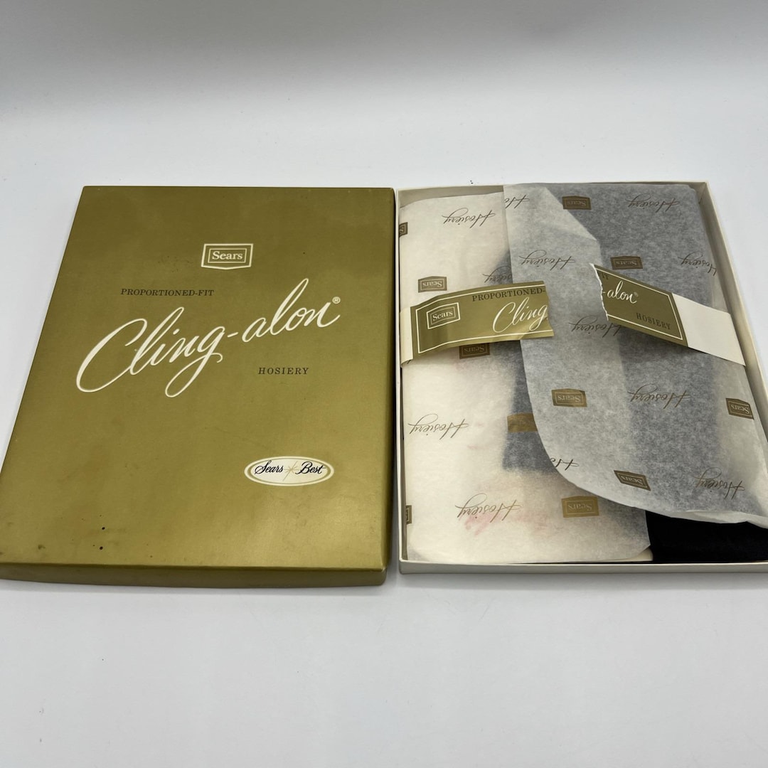 Vintage Sears Cling-alon Thigh High Nylon Stockings Size B 2 Pair in ...