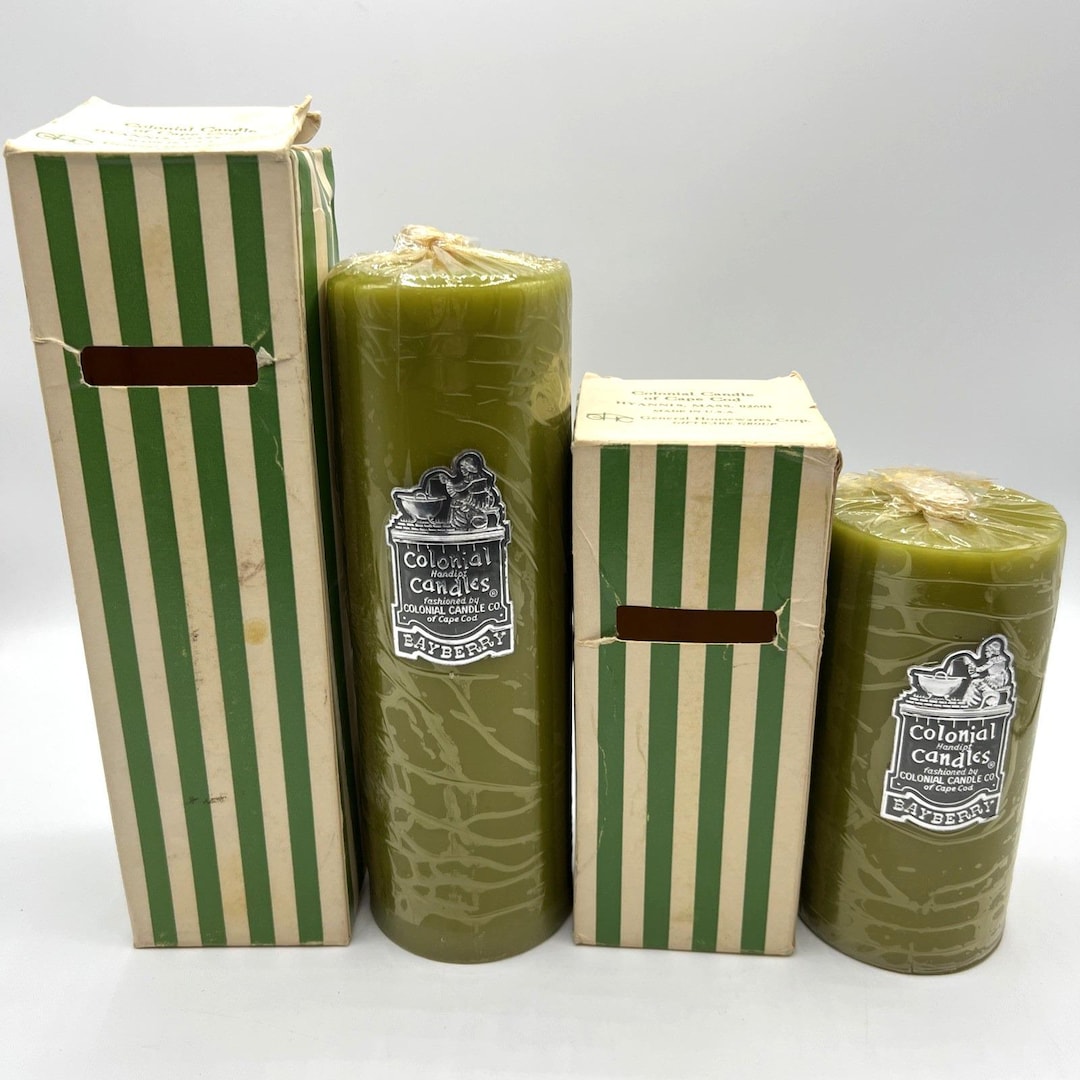 Vintage Colonial Candles of Cape Cod 2 Pillar 6 9 Inch Green Bayberry ...