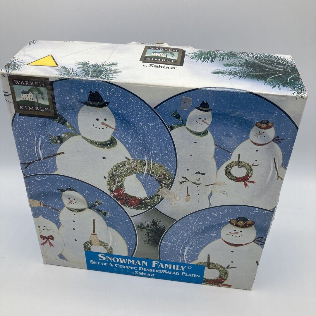 Sakura Warren Kimble Snowman Family Christmas Plates Dessert Salad Set ...