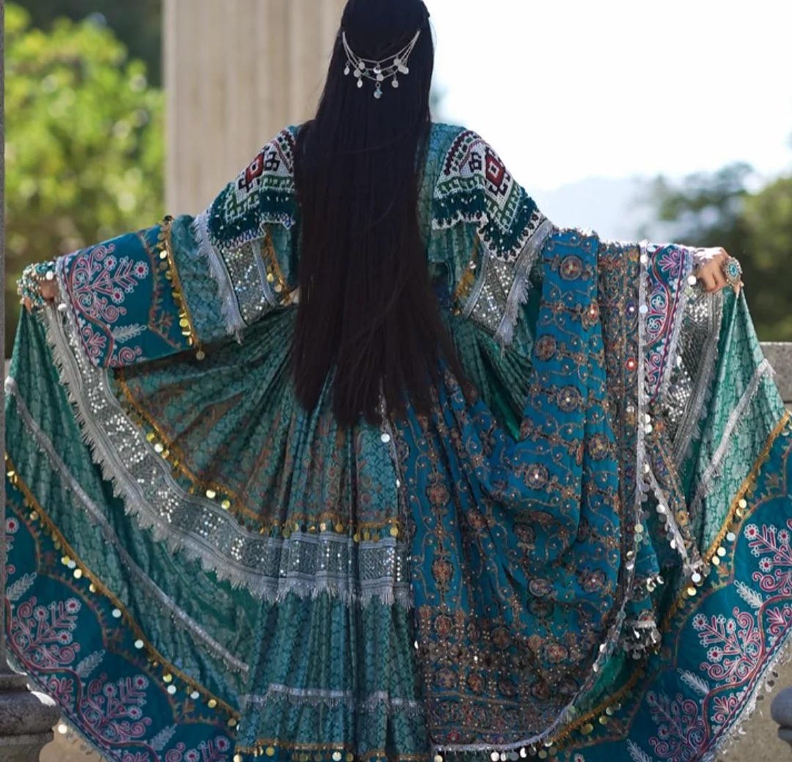 Turquoise Afghan Kuchi Dress Traditional Mirror Embroidered Gown - Etsy