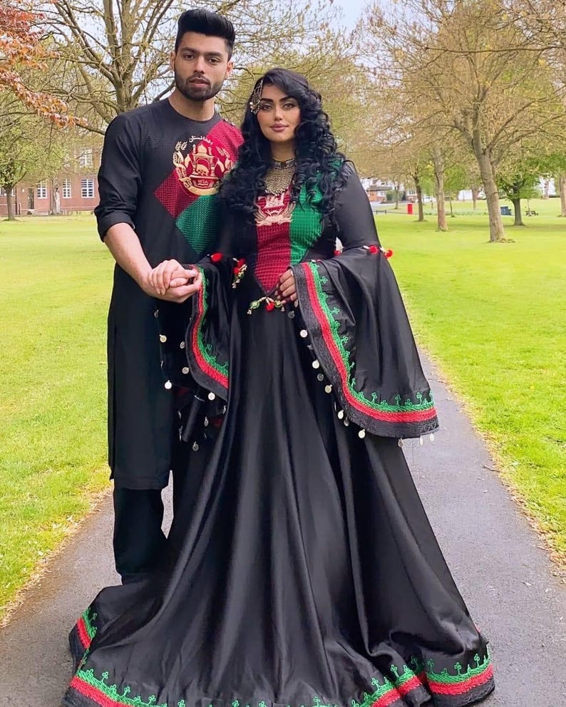 Afghan Couple Outfit: Embroidered Cultural Dress Set for Weddings - Etsy