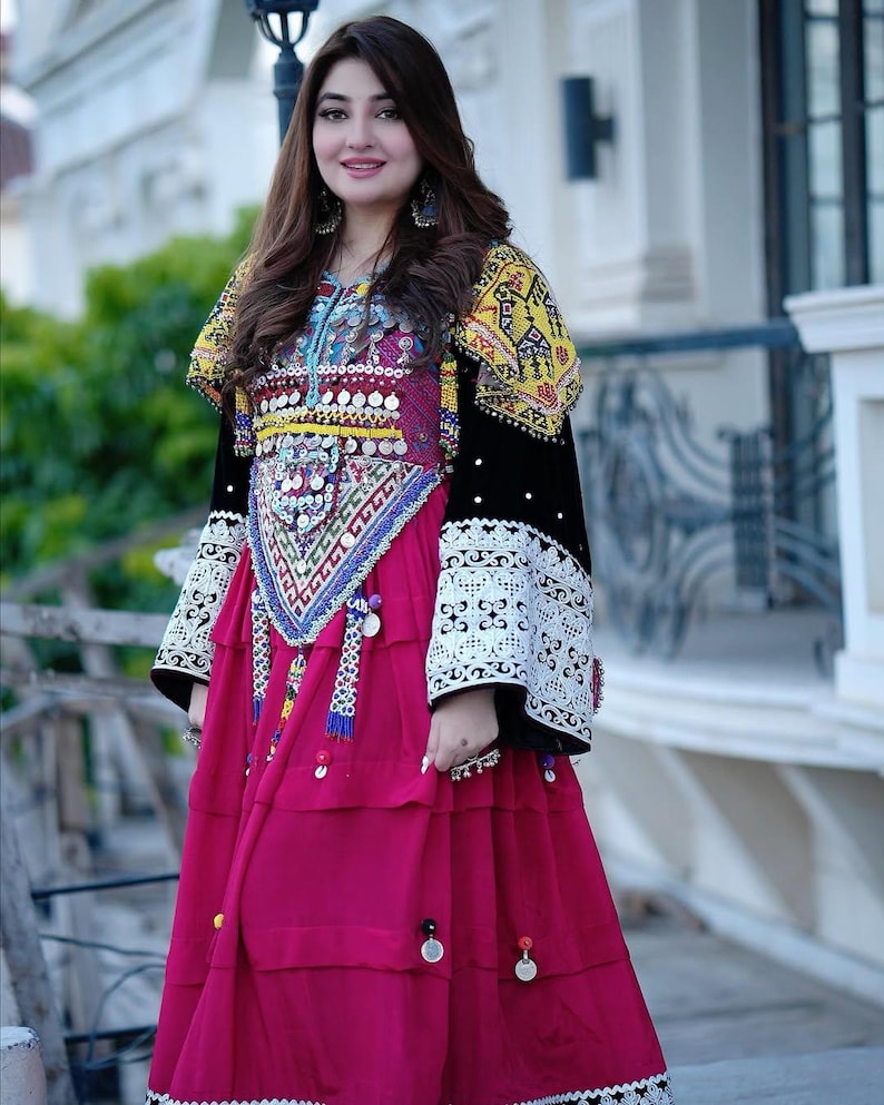 Gul Panra |handmade Afghan Dress With Cherma Embroidery & Coins ...