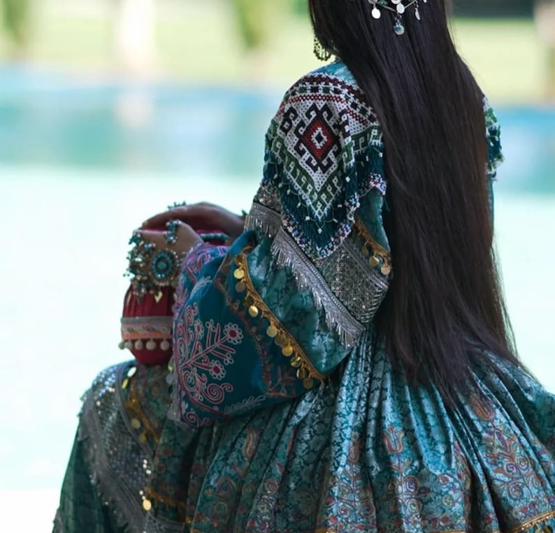 Turquoise Afghan Kuchi Dress Traditional Mirror Embroidered Gown - Etsy