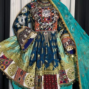 Short Afghan Kuchi Dress in Royal Blue & Turquoise | Handmade Tribal ...
