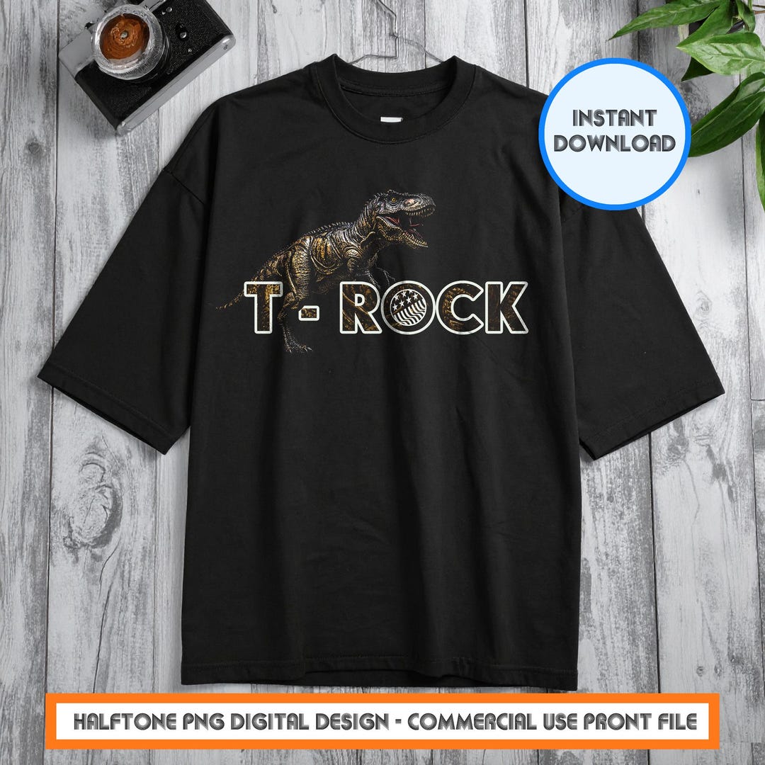 T-rex Rock T-shirt Design, Dinosaur Halftones Design, Rock & Roll Dino ...