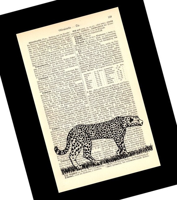 Wild Cheetah Dictionary Print Literary Gifts Old Book | Etsy