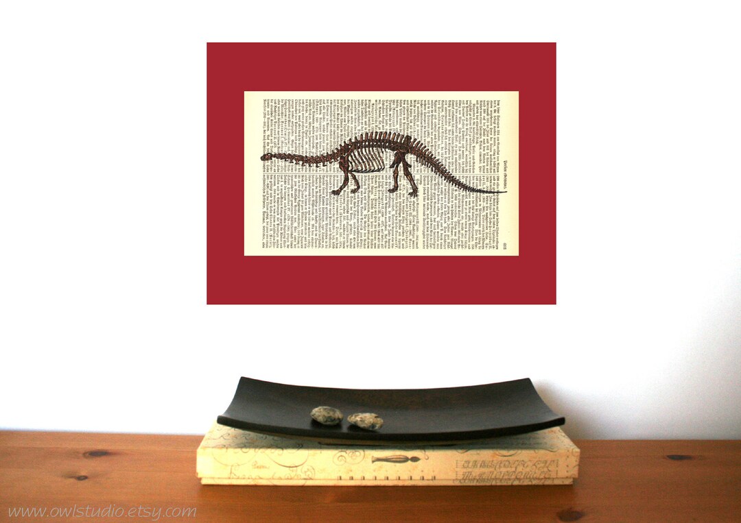 Brontosaurus Dinosaur Skeleton Art Print, Dictionary Print, Literary ...