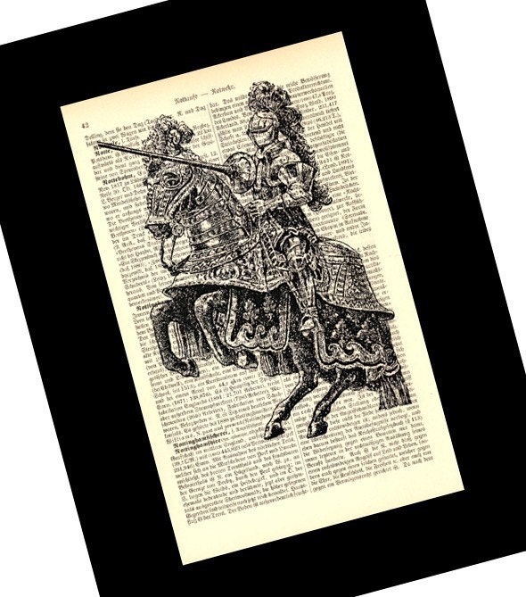 Medieval Knight dictionary print bookish gifts old book | Etsy