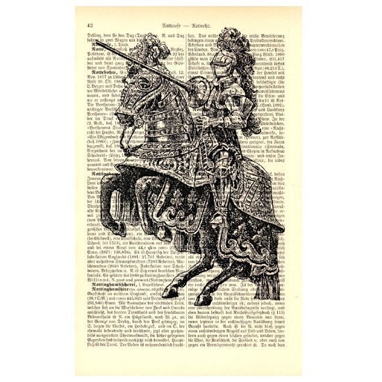 Medieval Knight dictionary print bookish gifts old book | Etsy