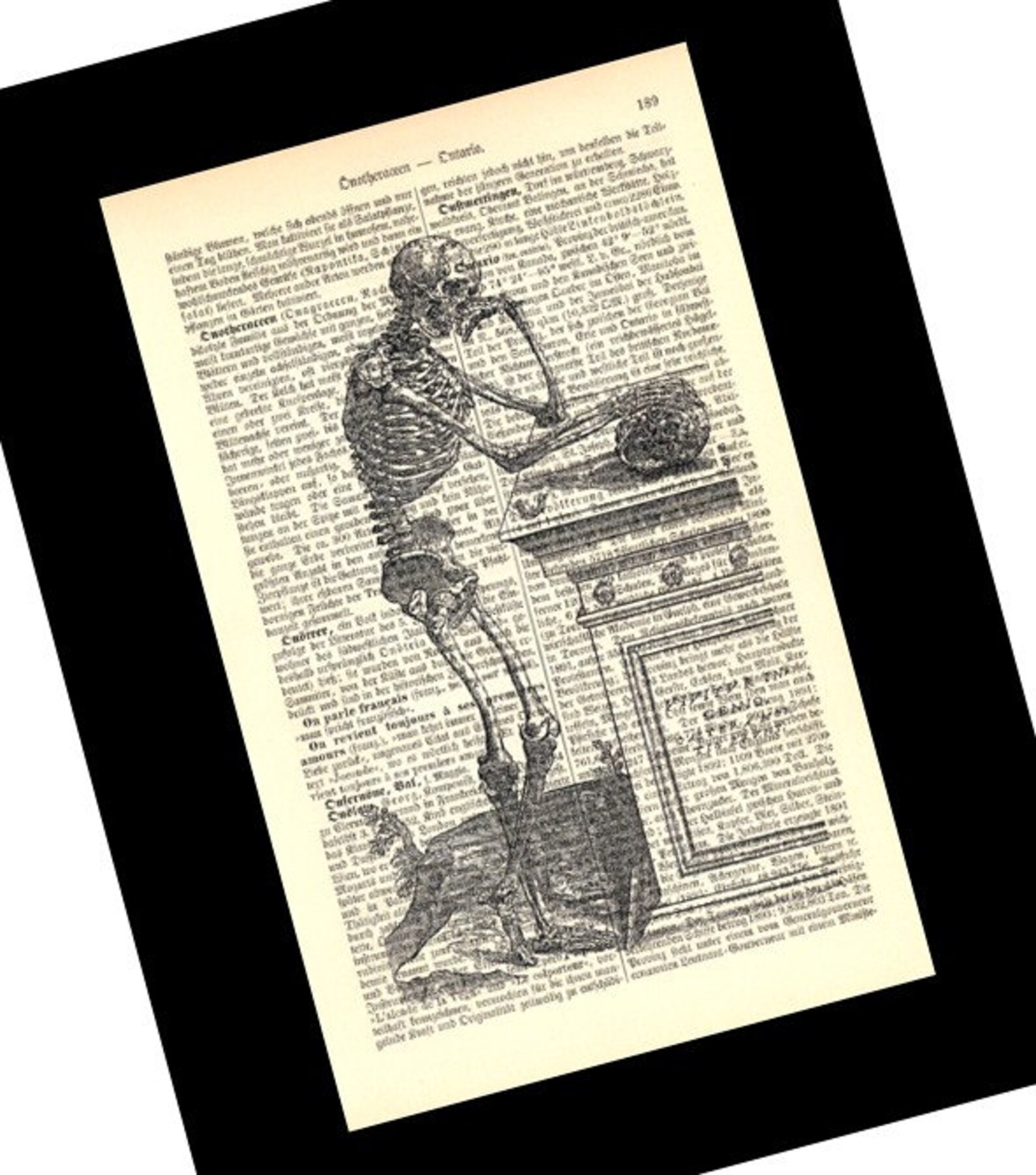 Thinking Skeleton Art Print on Old Book Pages, Literary Gifts, Medical ...