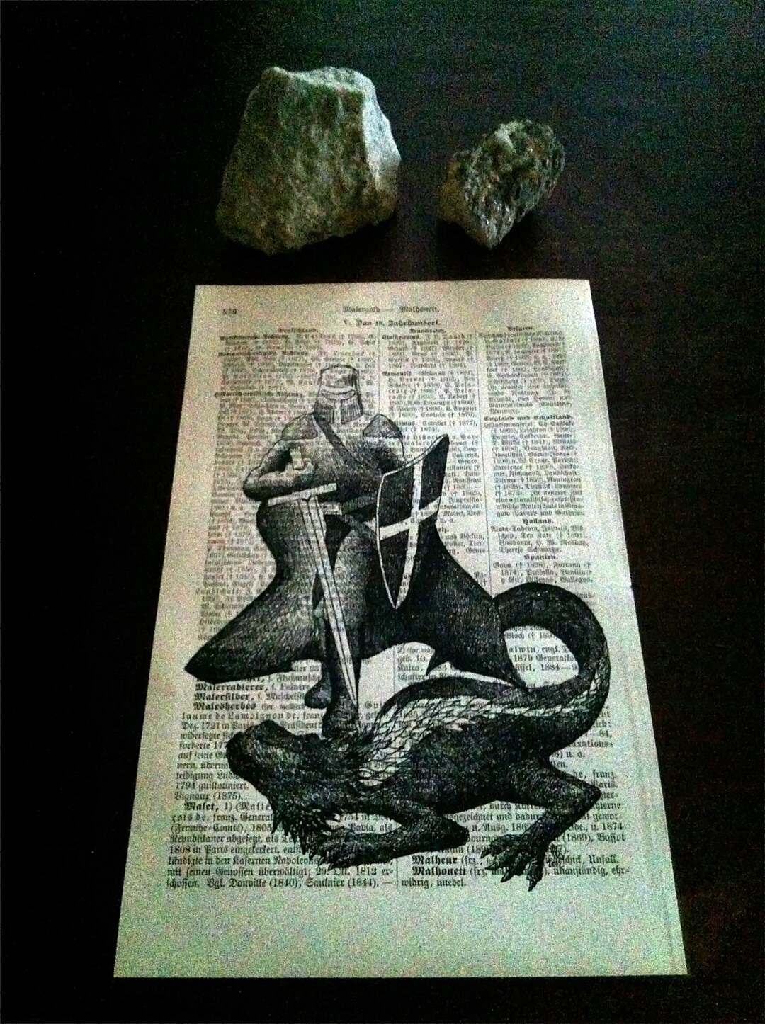 Knight and Dragon, Dictionary Print, Literary Gifts, Old Book Pages ...