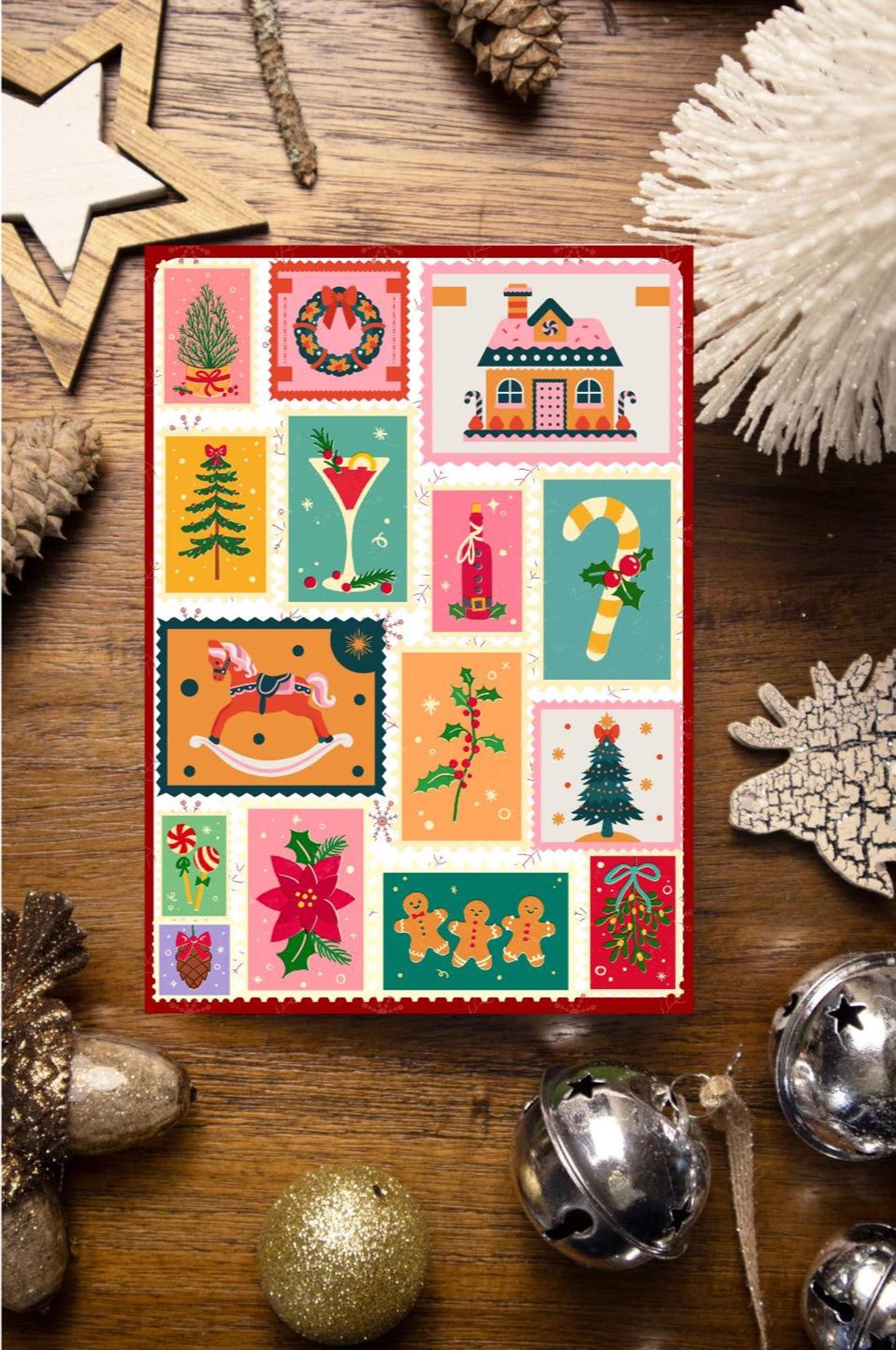 Printable Christmas Stamps Card, Flat & Folded, Instant Download - Etsy