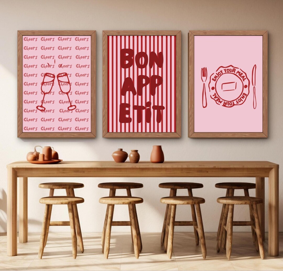 Bon Appétit Kitchen Print Set | French Quote, Red Stripe (digital ...