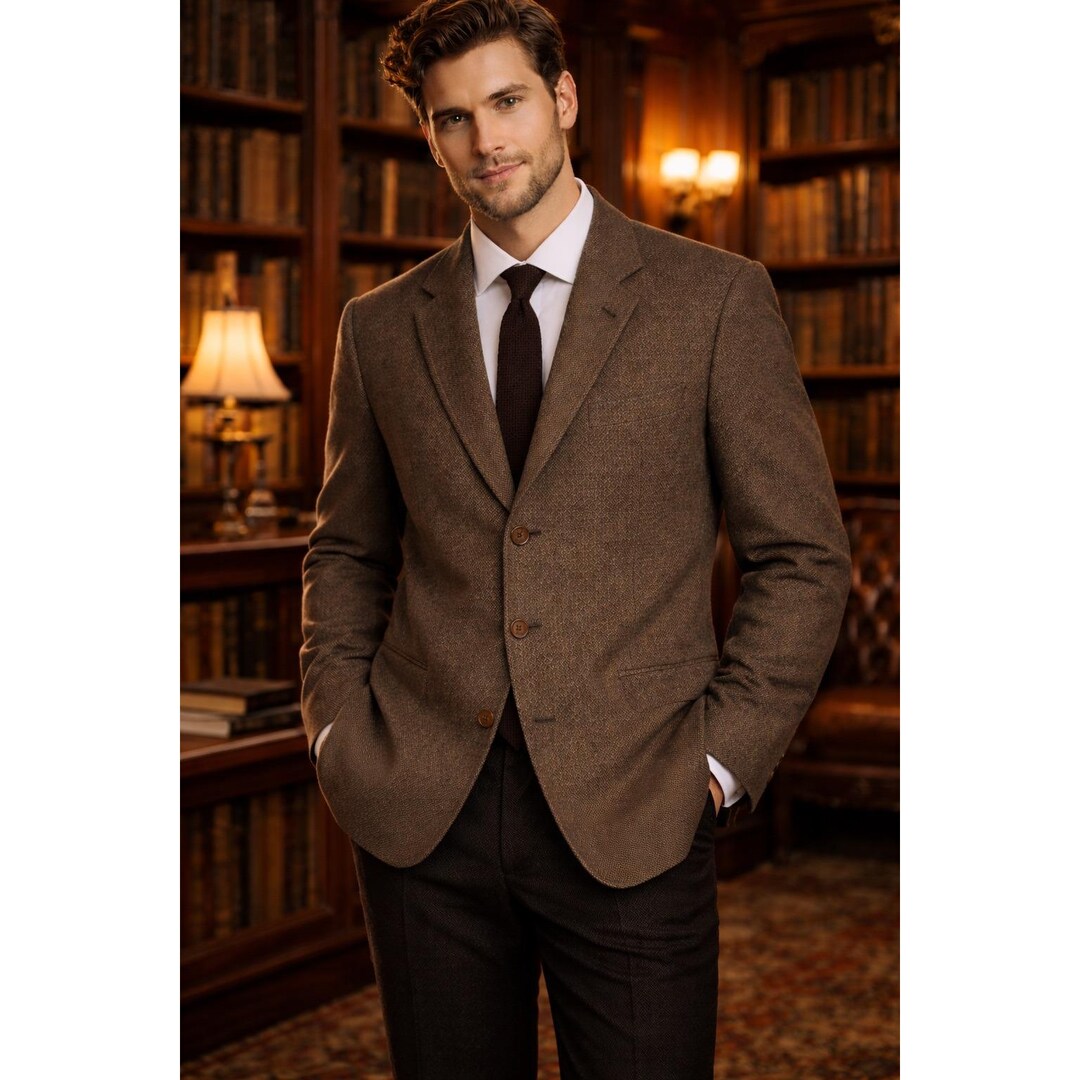 VTG Hugo Boss Mens Brown Wool Tweed 3-button Blazer Einstein 46R ...