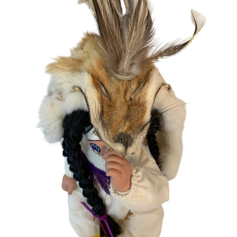 Native American Porcelain Doll Fur Headdress 20" Tall Cherokee Trader ...