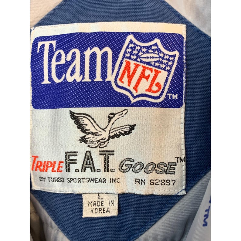 VTG Dallas Cowboys NFL Triple Goose Jacket L Blue Mens Winter Puffer ...