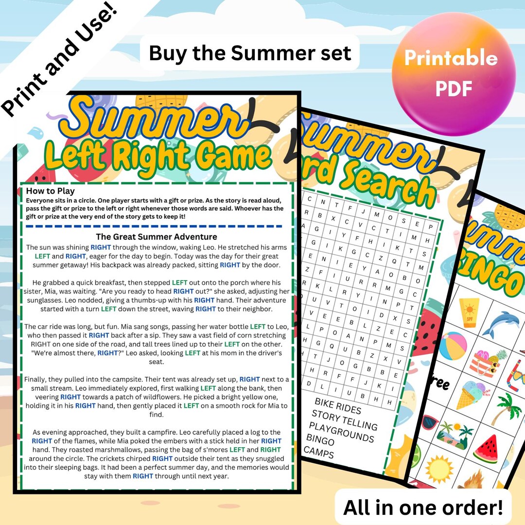 Summer Activity Bundle, Bingo, Word Search, Prize Games, Birthday Party ...