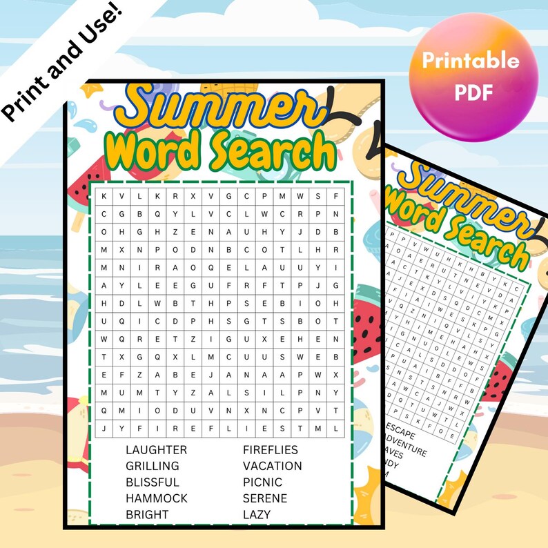 Summer Activity Bundle, Bingo, Word Search, Prize Games, Birthday Party ...